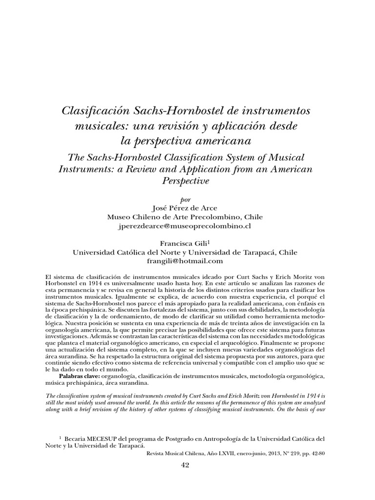Pérez - Clasificación Sachs-Hornbostel de Instrumentos Musicales. Una ...