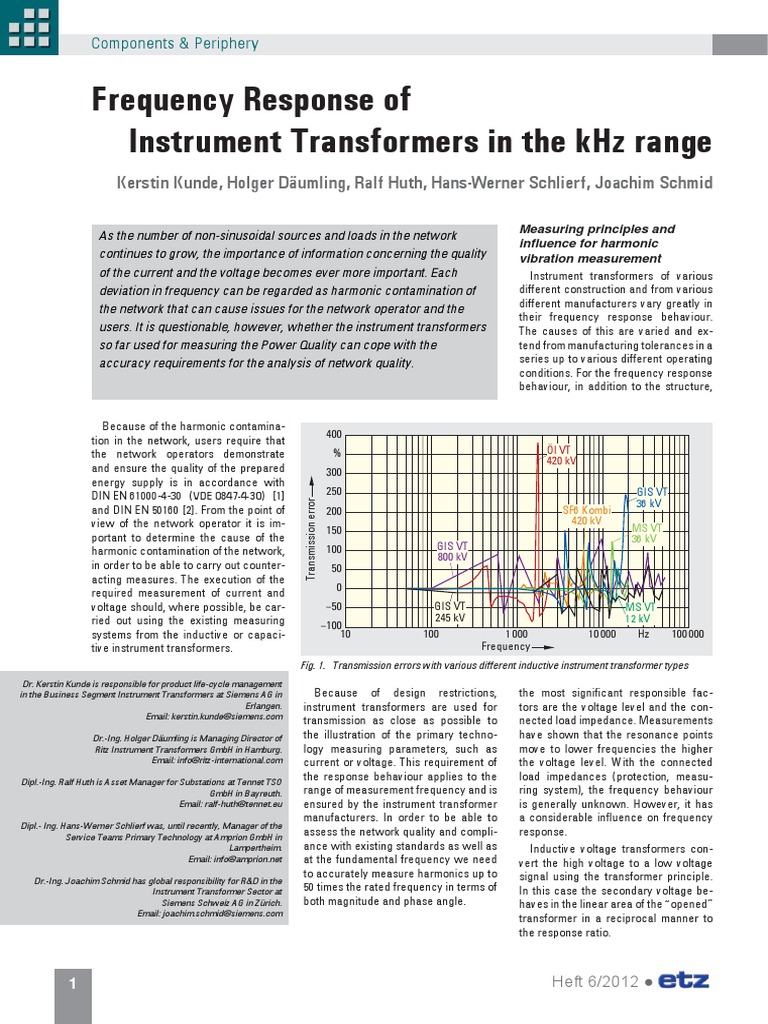 Frequency Response of Instrument Transformers in The KHZ Range | PDF ...