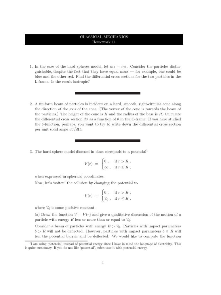 Classical Mechanics Homework 11 | PDF | Cross Section (Physics ...