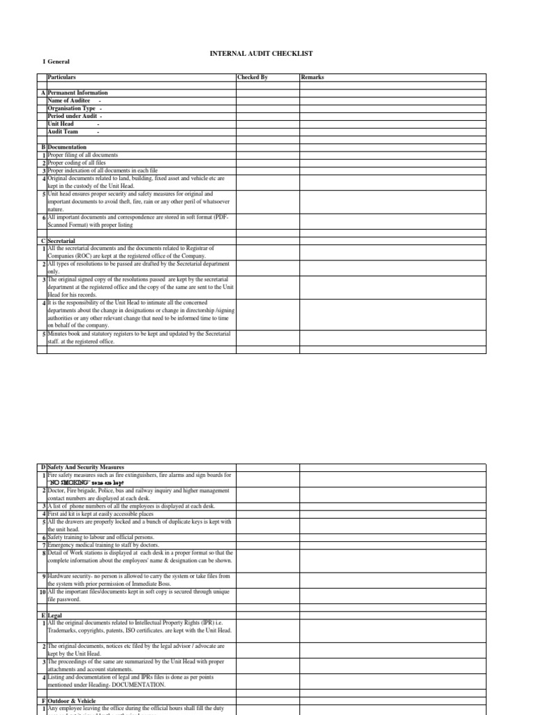 Internal Audit Dept Wise Check List | PDF | Cheque | Taxes