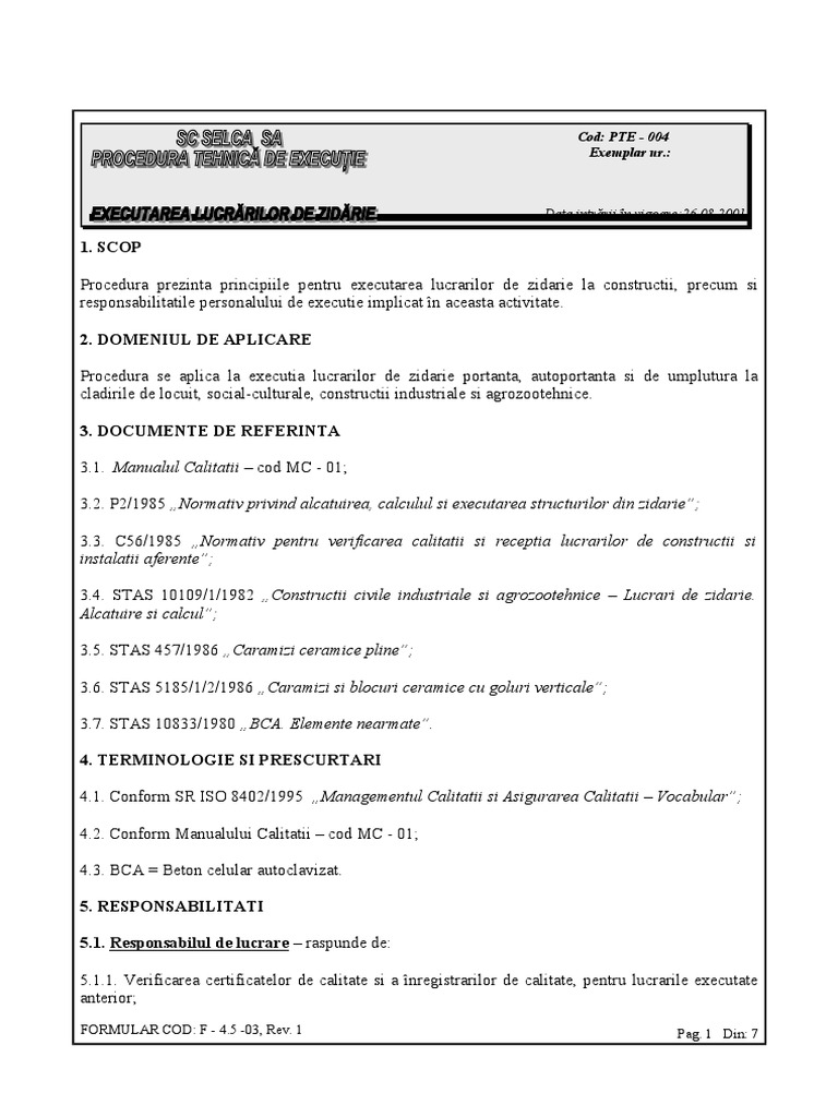 Scop: Cod: PTE - 004 | PDF