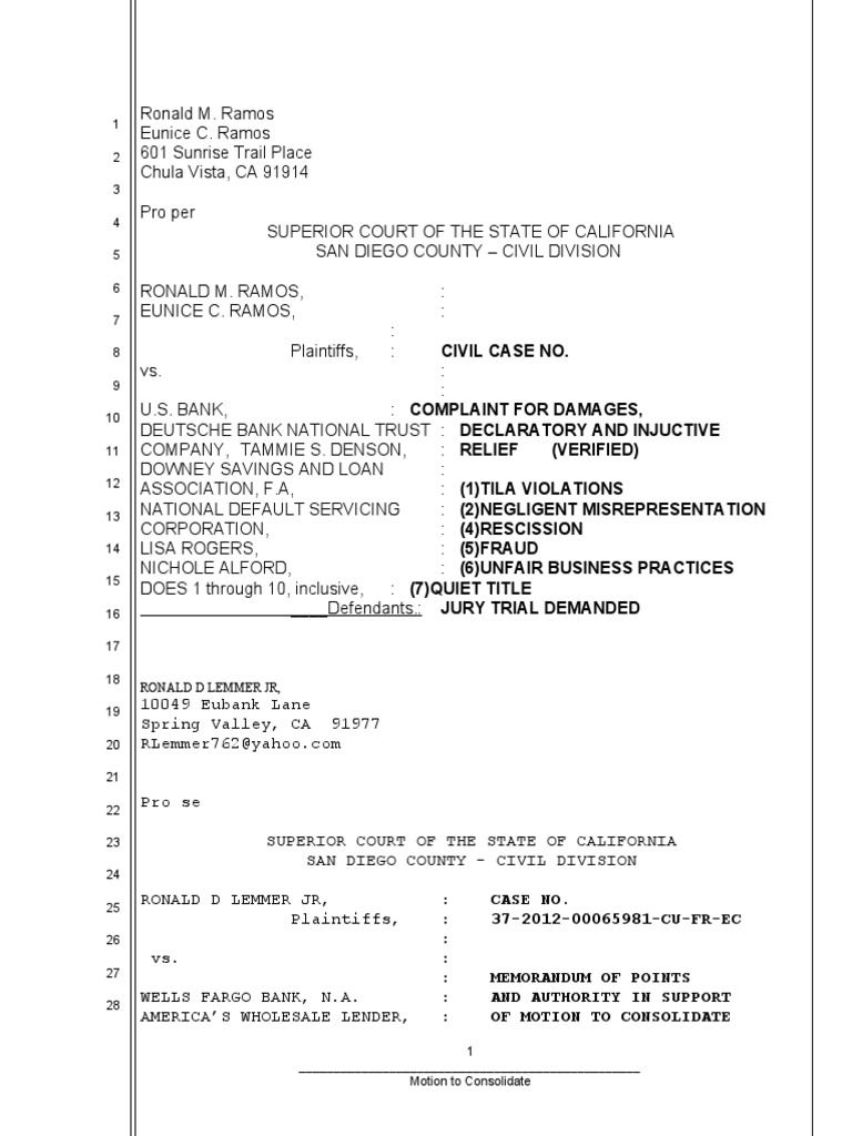 Motion to Consolidate | Deed Of Trust (Real Estate) | Foreclosure