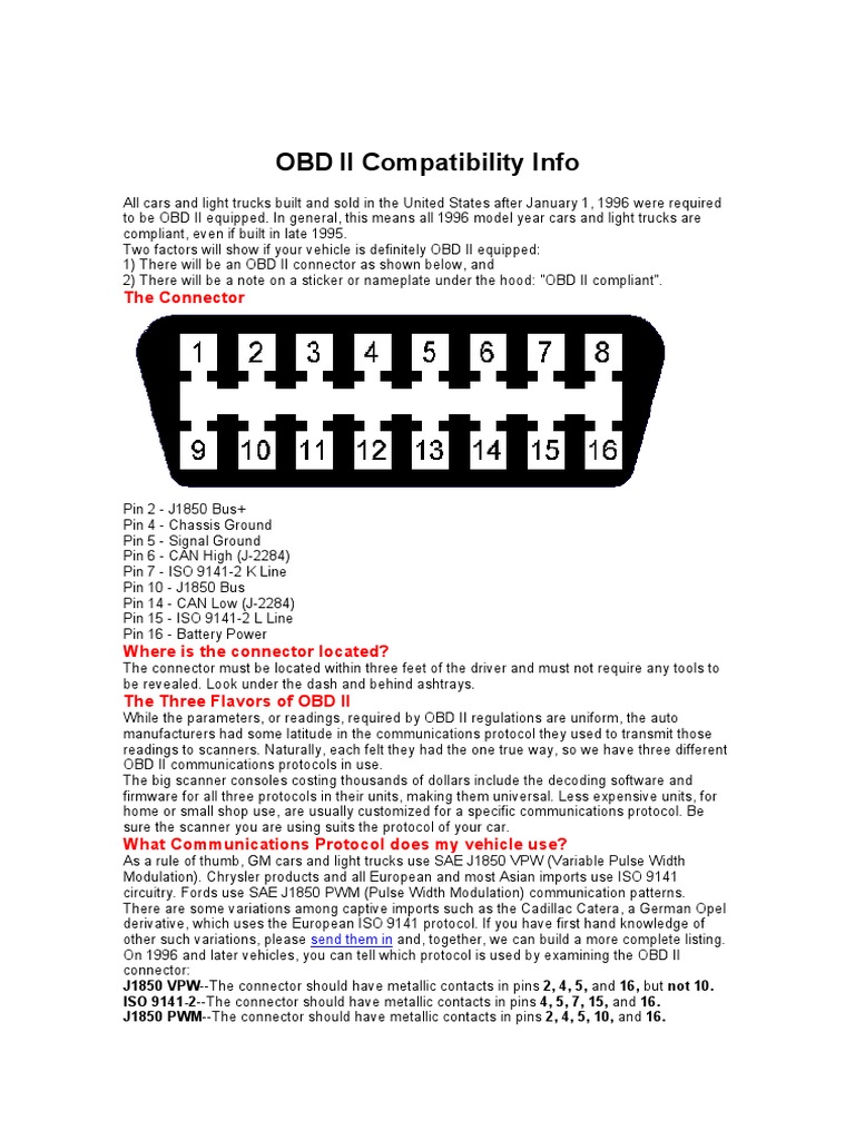 OBD II Compatibility Info | PDF | Automobile Layouts | Private Transport