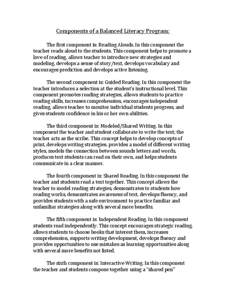 EDRL 442 - Balanced Literacy Program | PDF | Reading (Process) | Learning Methods