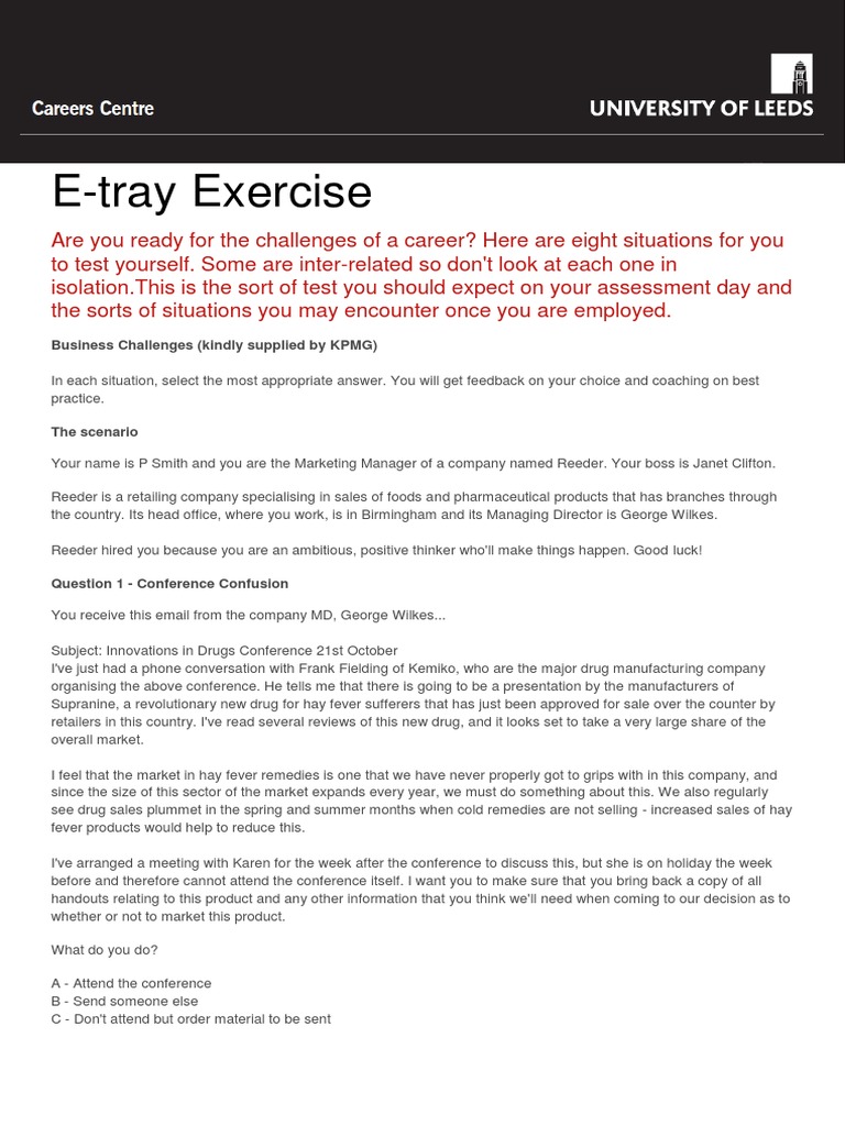 E-tray Exercise for Marketing Managers | PDF