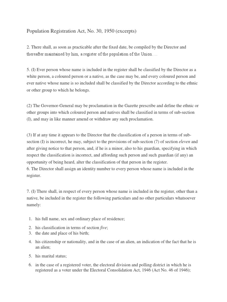 Population Registration Act | Voter Registration | Nationality