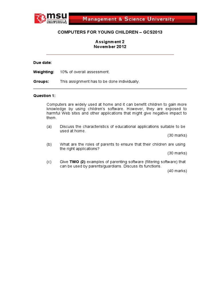 Computers For Young Children - Gcs2013 Assignment 2 November 2012 | PDF