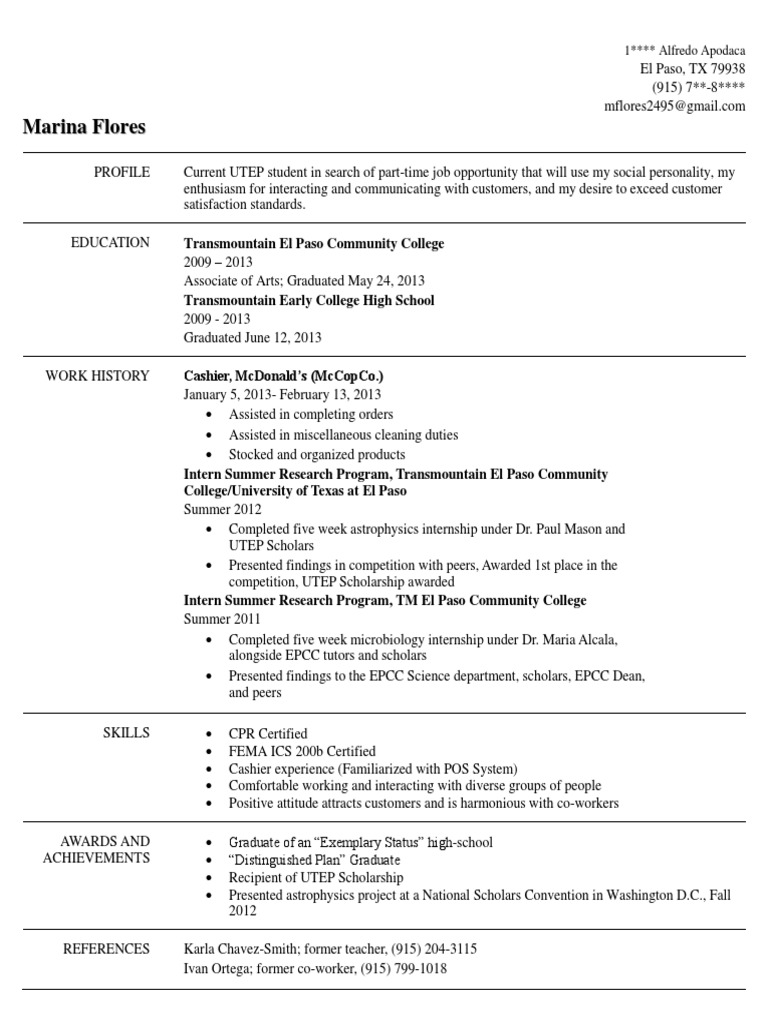 UTEP Student Seeking Part-Time Job | PDF