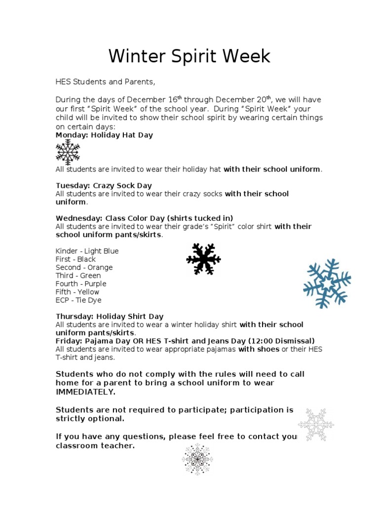 Winter Spirit Week | PDF