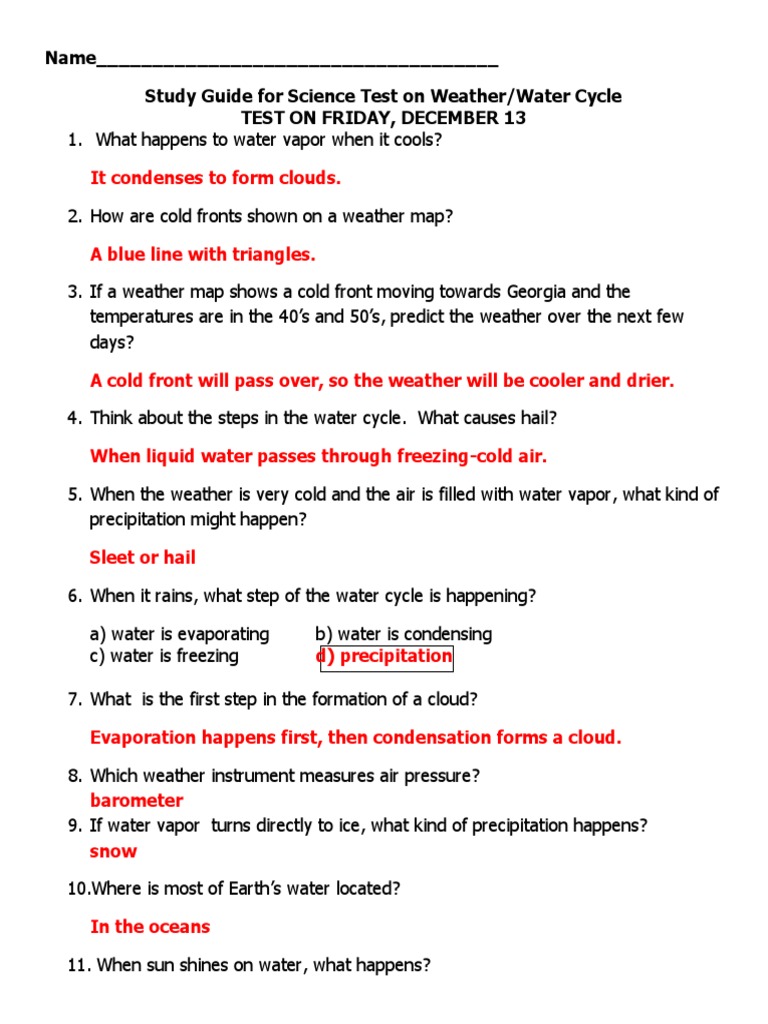 Weather Water Cycle Study Guide With Answers | PDF