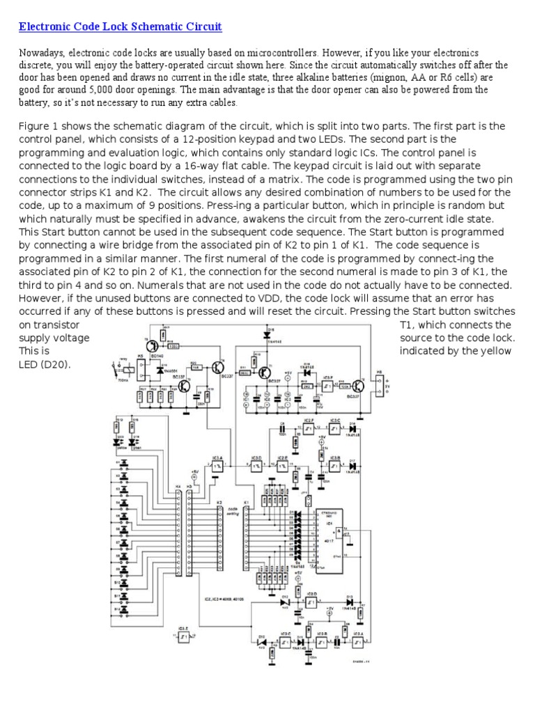 Electronic Code Lock Schematic Circuit | PDF | Switch | Electronics