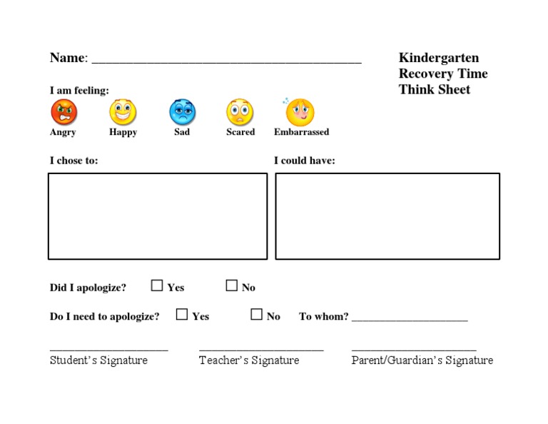 Kindergarten Think Sheet 2 0 | PDF