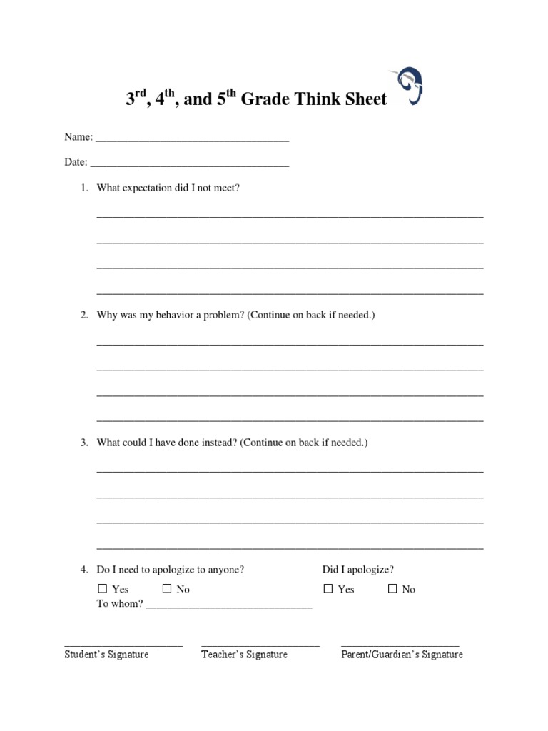 3rd-5th Grade Behavior Reflection Sheet | PDF