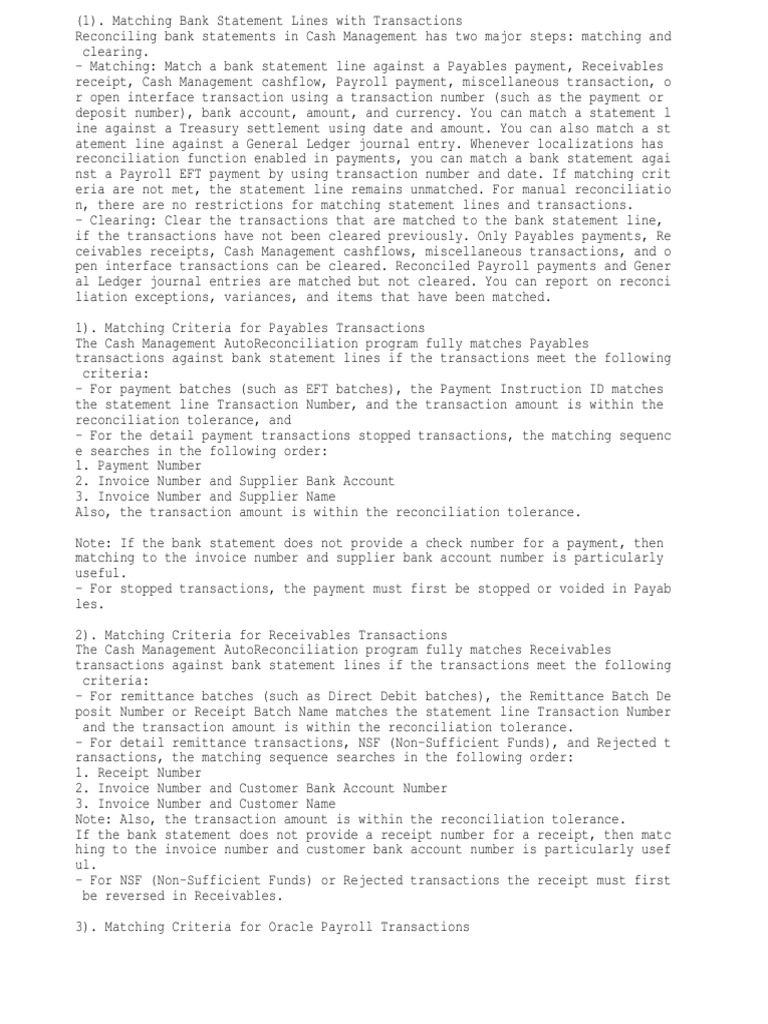 Reconciliation Matching Rules | PDF | Financial Transaction | Payments