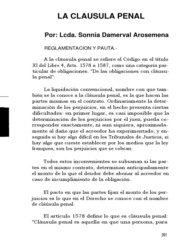 La Clausula Penal Pagos Derecho penal