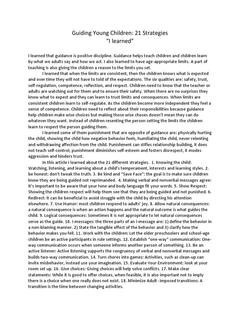 Guiding Young Children 21 Strategies | PDF | Self Control | Self-Management