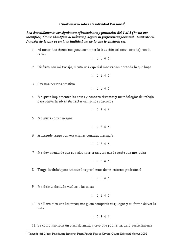 Anexo 5 Test Sobre Creatividad Personal | PDF | Creatividad | Sicología