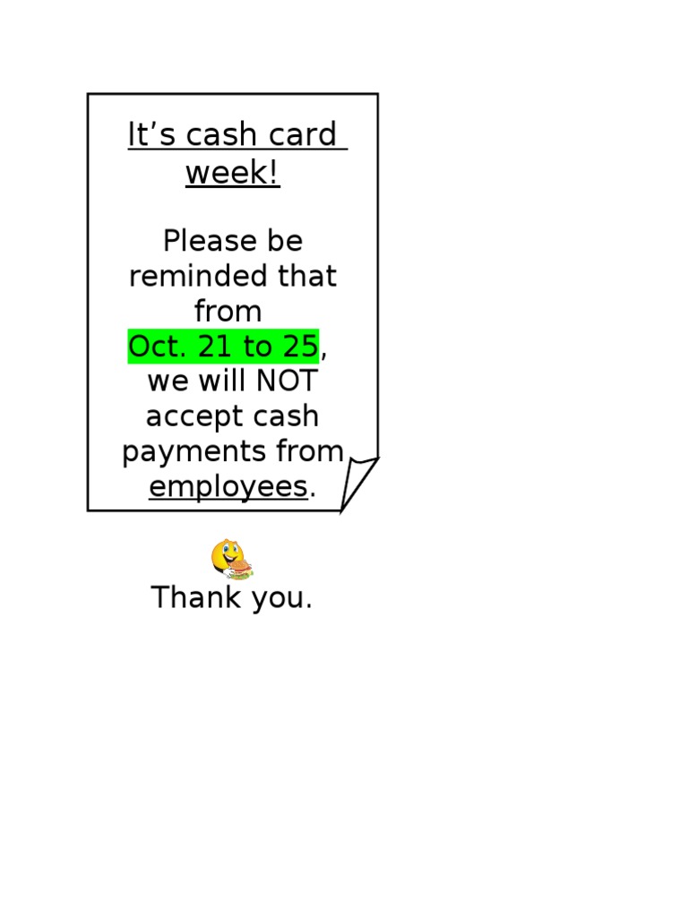 Cash Card Week Reminder | PDF