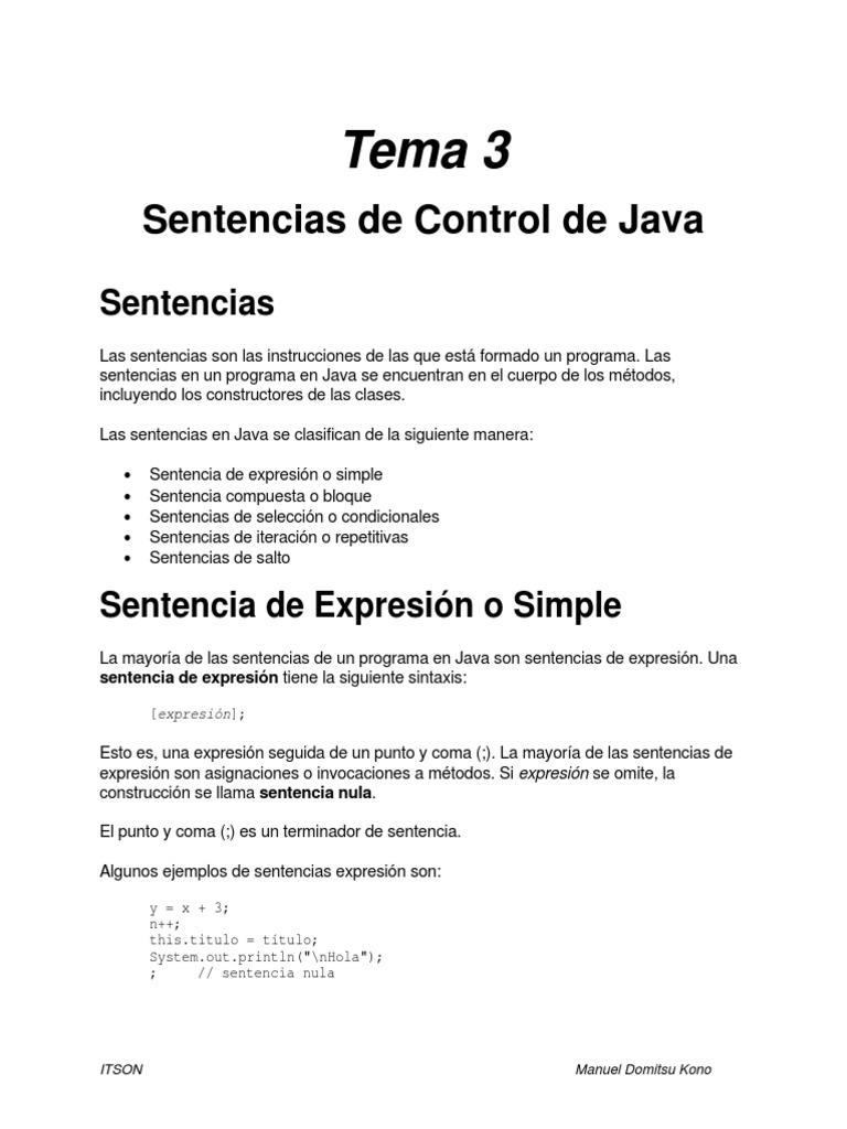 Tema 3 - Sentencias de Control de Java | Descargar gratis PDF | Java (lenguaje de programación ...