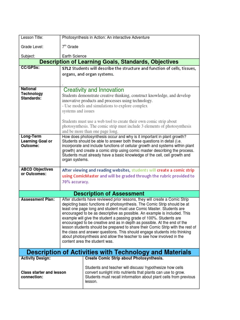 Comic Strip Lesson Plan | PDF | Lesson Plan | Educational Assessment