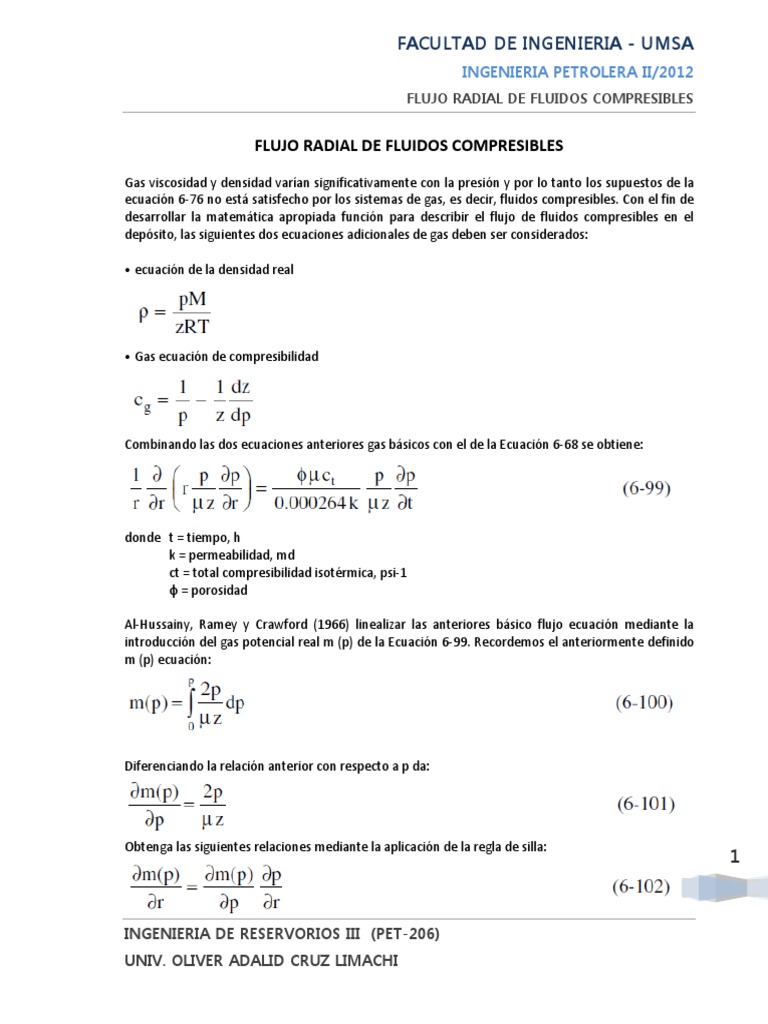Flujo Radial de Fluidos Compresibles | PDF | Ecuaciones | Gases