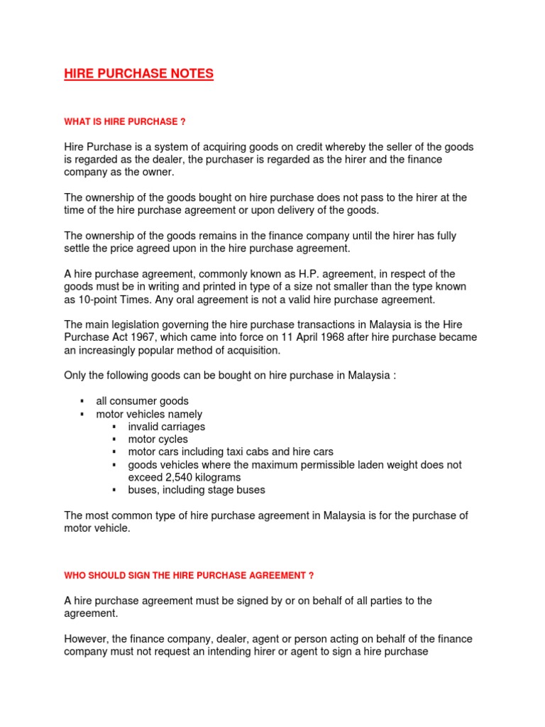 Hire Purchase Notes | PDF | Repossession | Guarantee