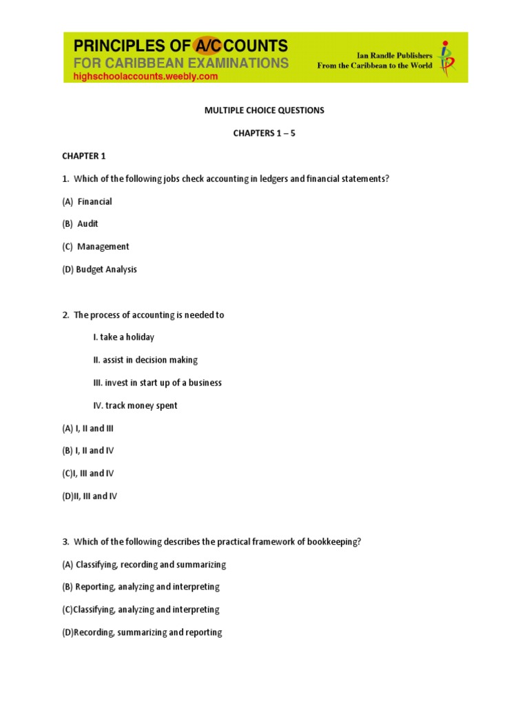 Poa Multiple Choice Questions 1-5 | PDF | Bookkeeping | Debits And Credits