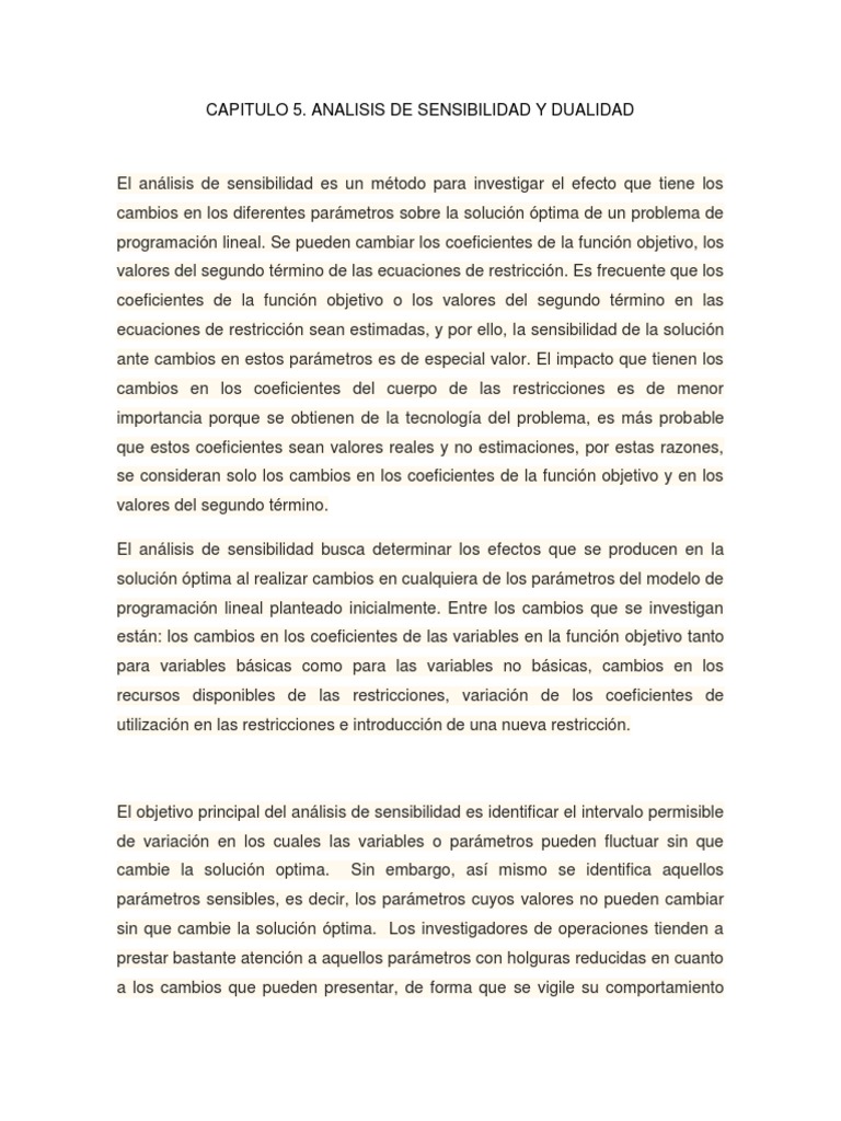 Capitulo 5 Analisis de Sensibilidad y Dualidad | PDF | Programación lineal | Áreas de informática