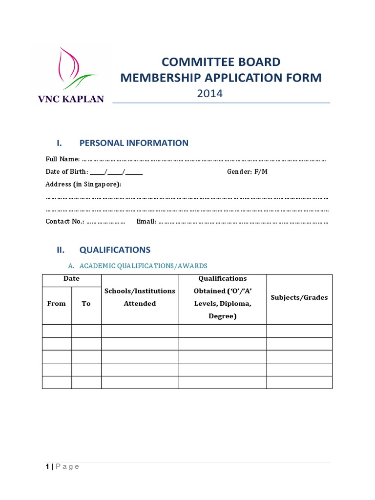 Committee Membership Application Form | PDF | Business
