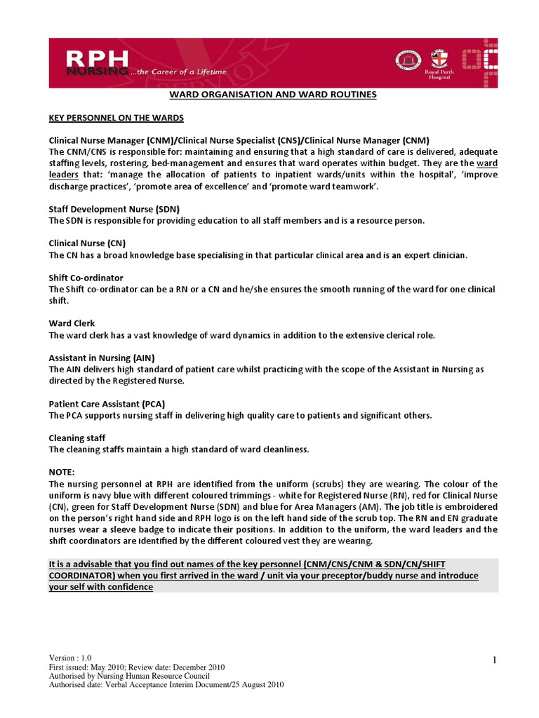 NE2.1 Ward Routines | PDF | Nursing | Patient