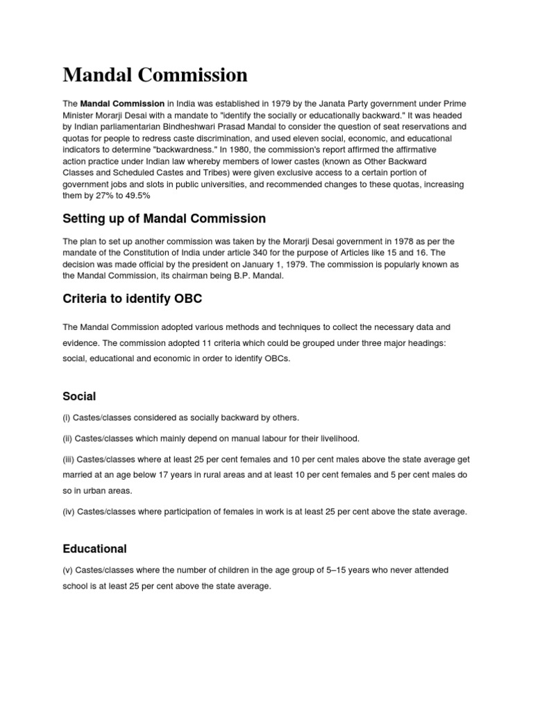 Mandal Commission | PDF | Social Inequality | Discrimination & Race ...