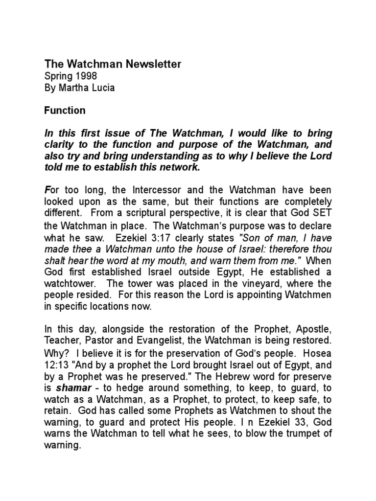 Watchman vs. Intercessor Roles | PDF | Religious Belief And Doctrine ...