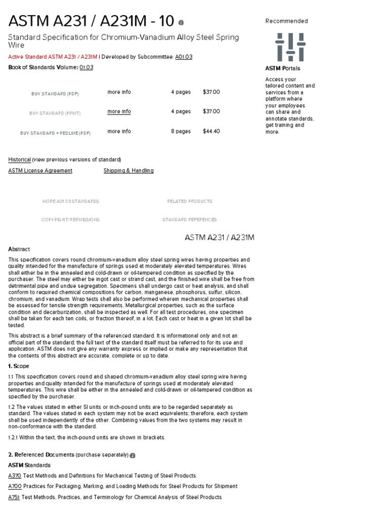 ASTM A231 - A231M - 10 Standard Specification For Chromium Vanadium ...