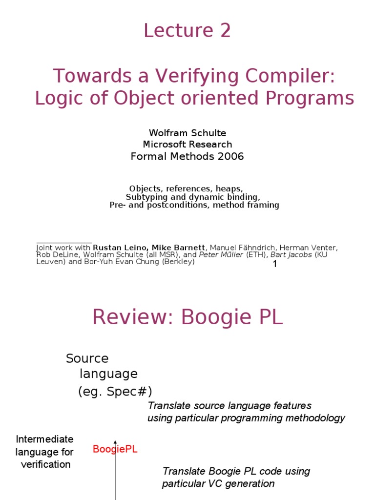 Towards A Verifying Compiler Logic Of Object Oriented Programs Pdf C Programming Language