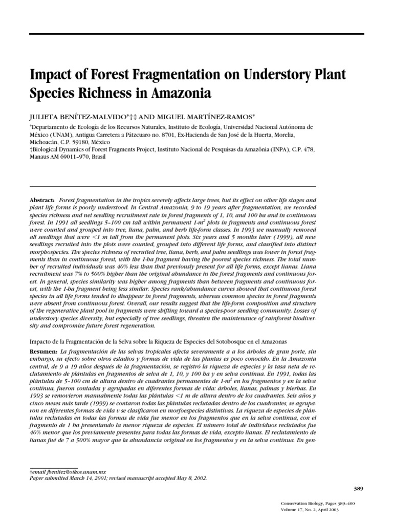 Impact of Forest Fragmentation On Understory Plant Species Richness in ...