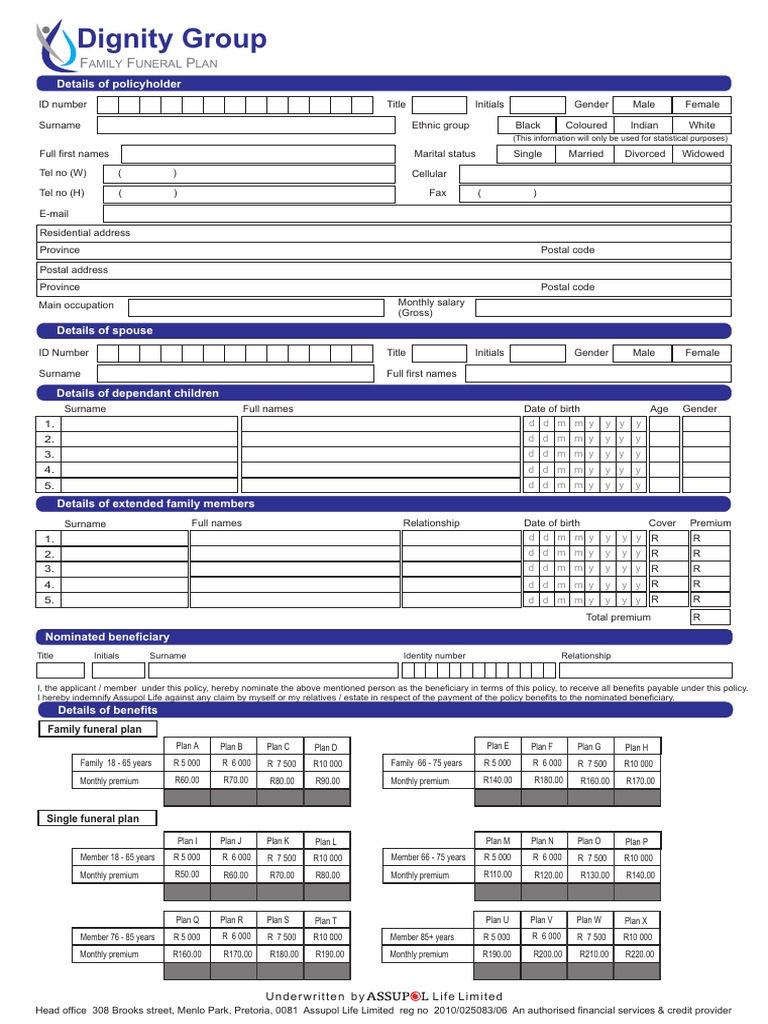 Dignity Group Application Form | Download Free PDF | Insurance Policy ...