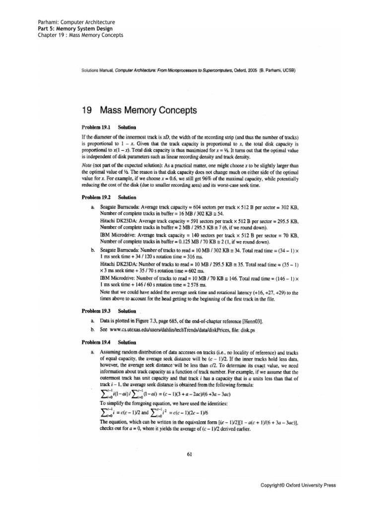 Part 5: Memory System Design: Parhami: Computer Architecture Chapter 19: Mass Memory Concepts | PDF