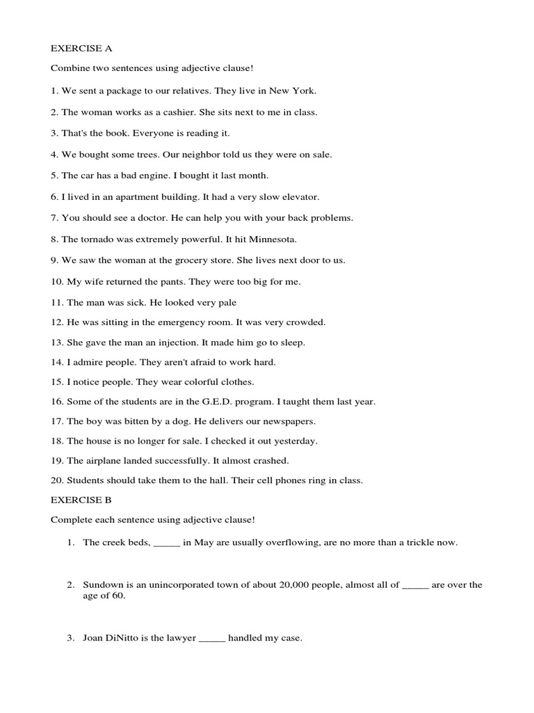 EXERCISE Adjective Clause | PDF | Violence