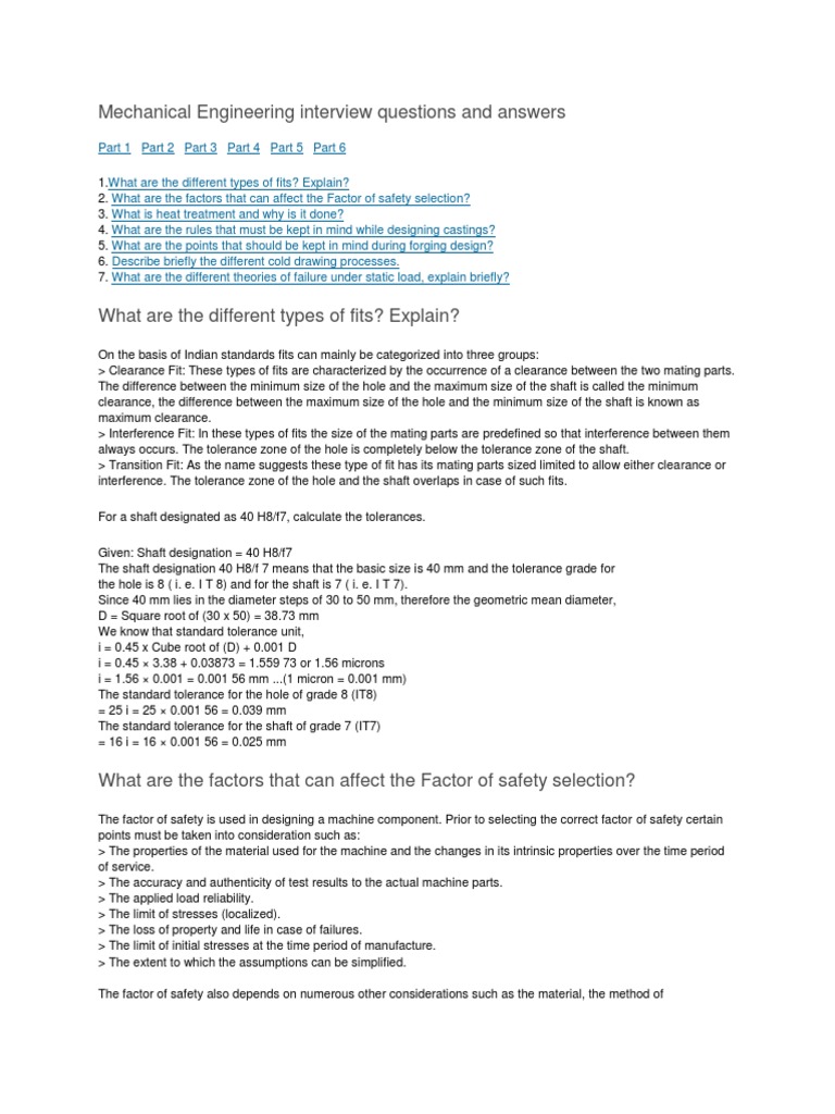 Mechanical Engineering Interview Questions and Answers | PDF | Stress ...