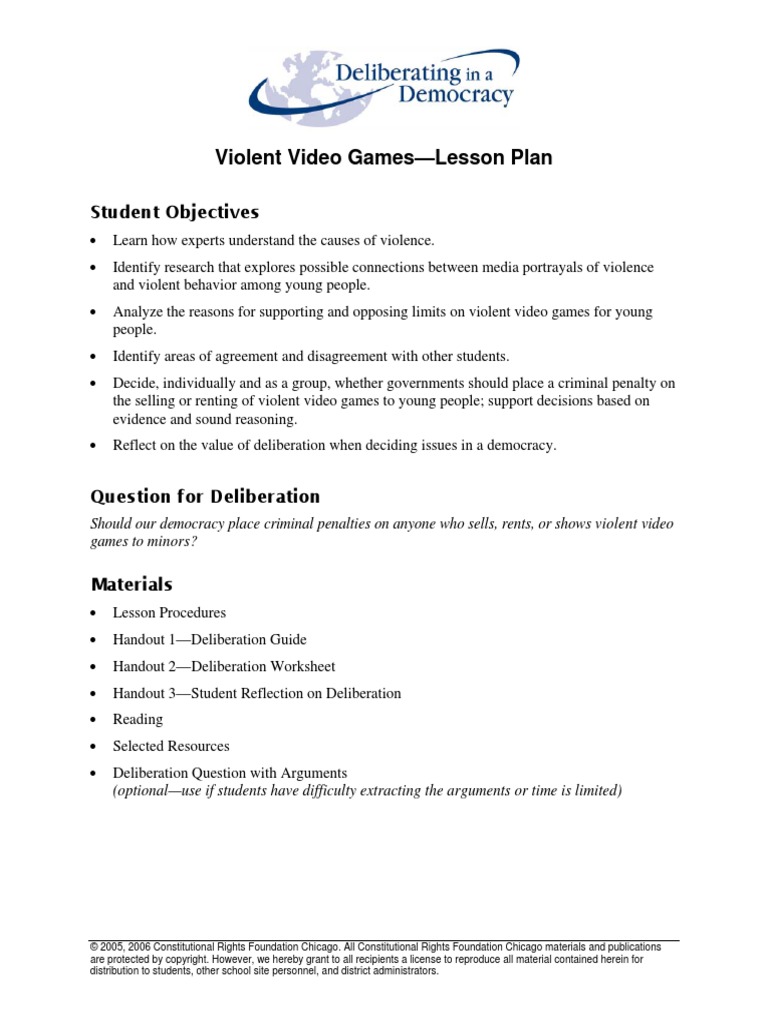 Violence in Games Lesson Plan | PDF | Video Games | Violence