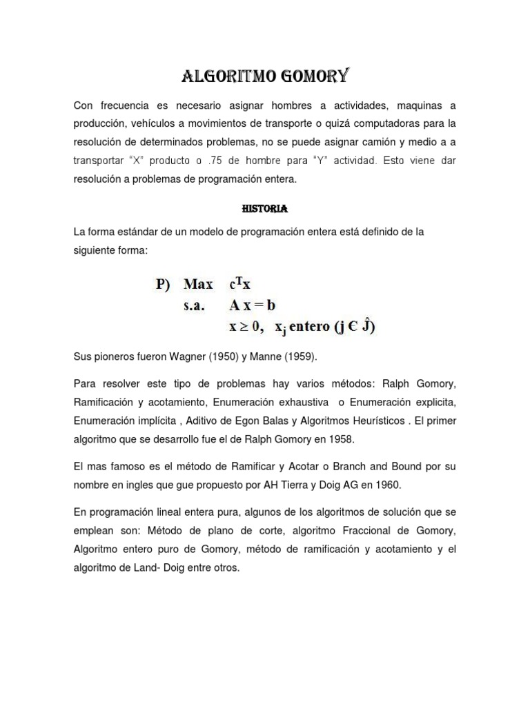 Algoritmo Gomory | PDF