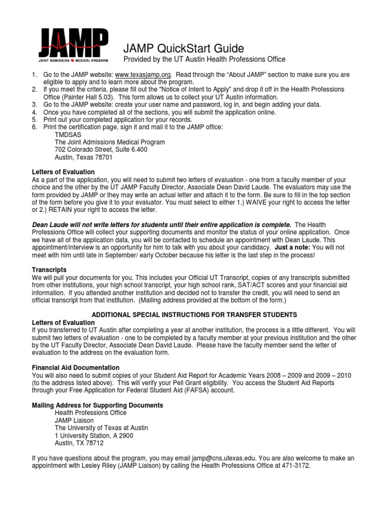 JAMP Application Guide for UT Austin | PDF | Student Financial Aid In ...