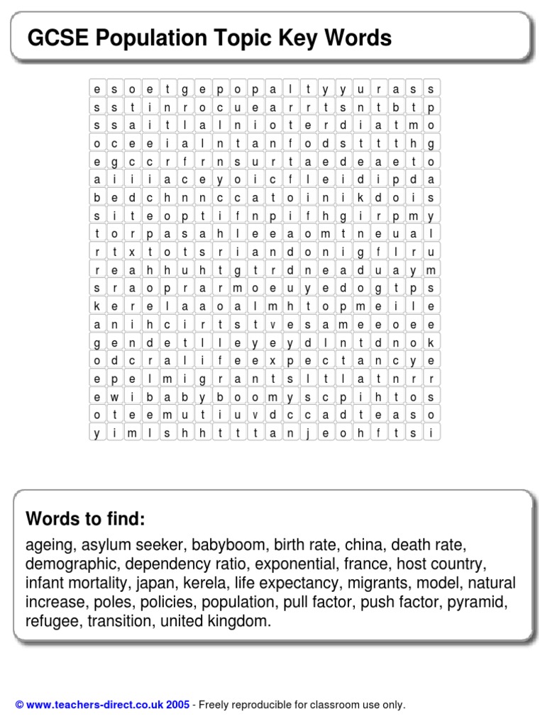 Population Key Words Word Search | PDF