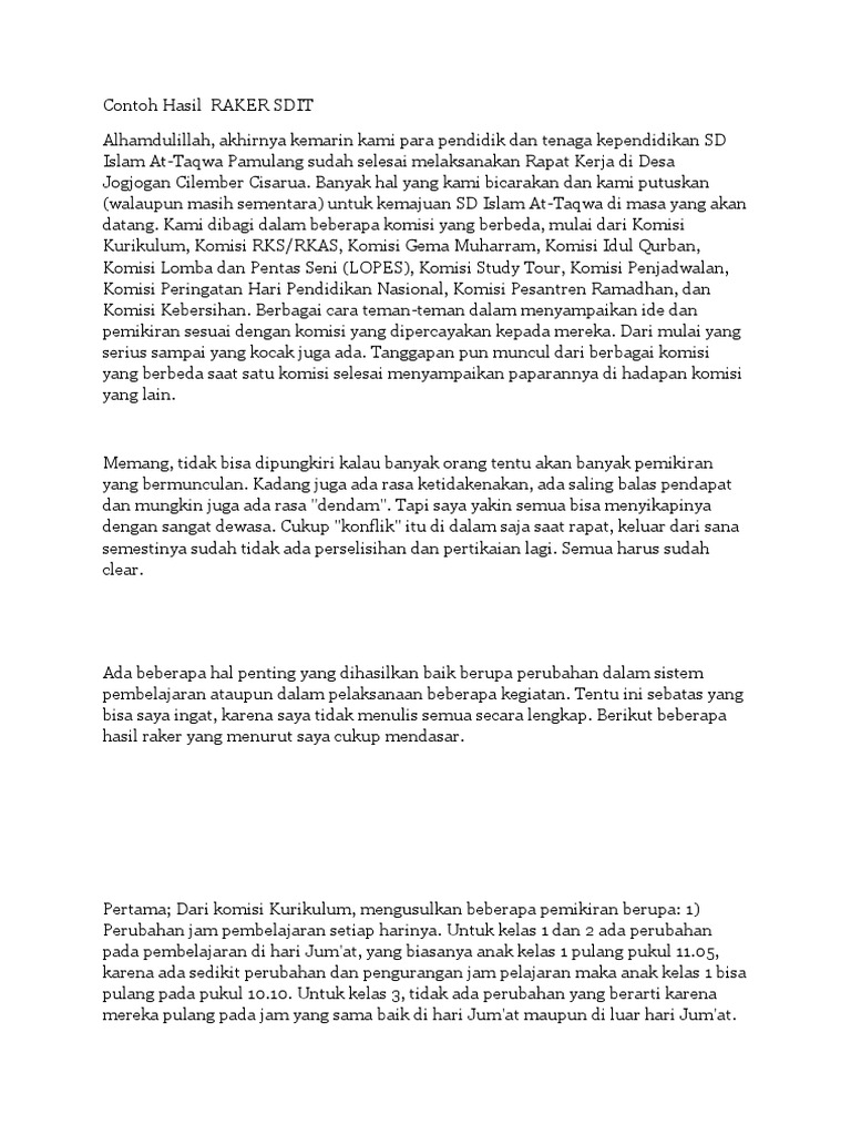 Contoh Hasil Raker Sdit | PDF | Karier & Perkembangan | Kajian Bahasa Asing