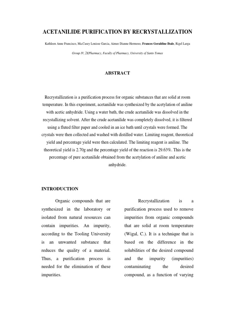 Acetanilide | PDF | Solubility | Materials