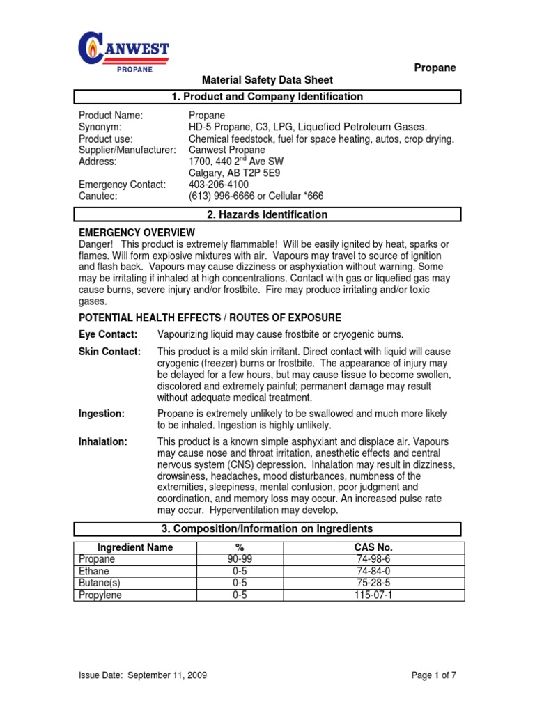 Canwest Propane Msds | Firefighting | Propane