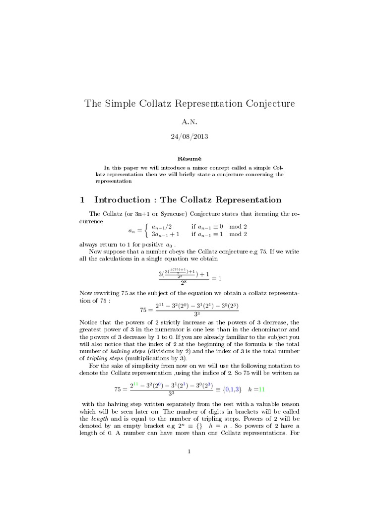 Collatz Representation Conjecture Pdf Number Theory Numbers