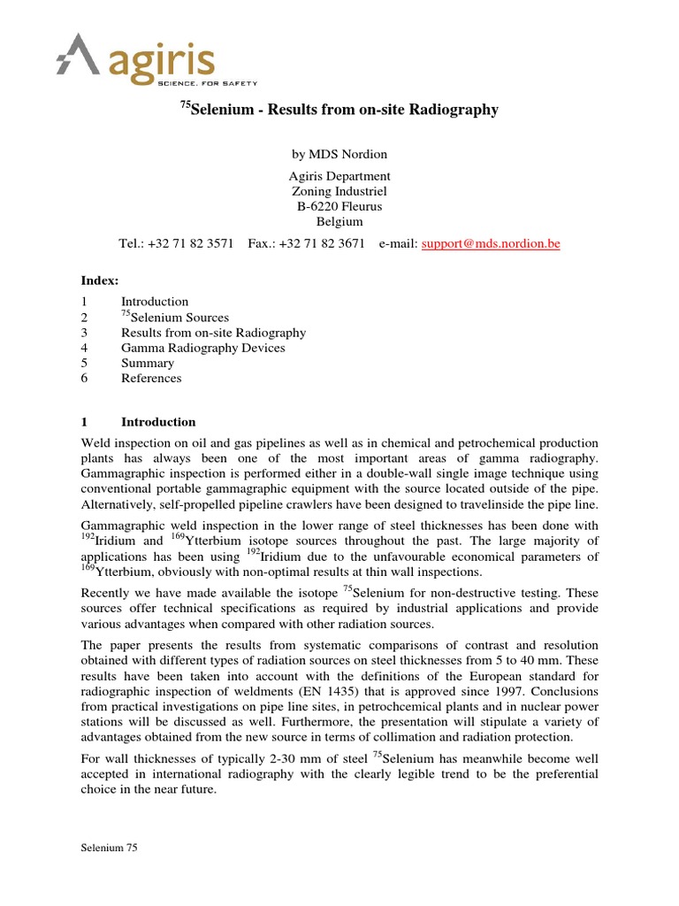 Selenium 75 | PDF | Radiography | Pipe (Fluid Conveyance)