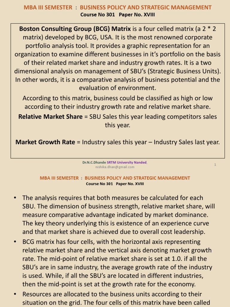 BCG Matrix and BPSM Unit II To V | PDF | Strategic Management | Accountability