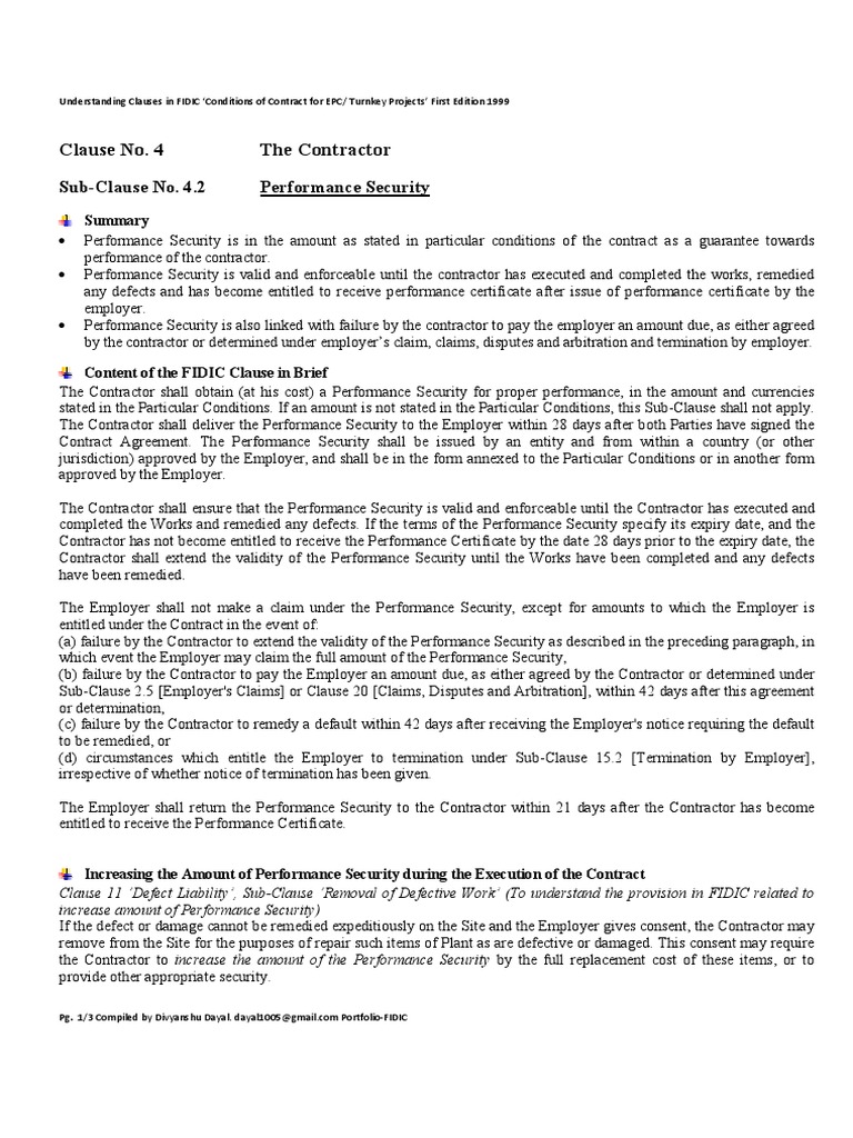 Clause 4.2 Performance Security-Understanding Clauses in FIDIC ...